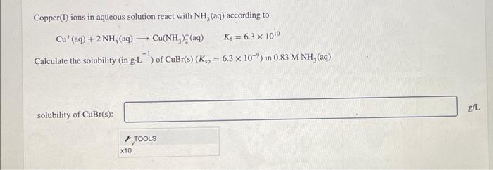 Solved Copper(I) ions in aqueous solution react with NH3(aq) | Chegg.com