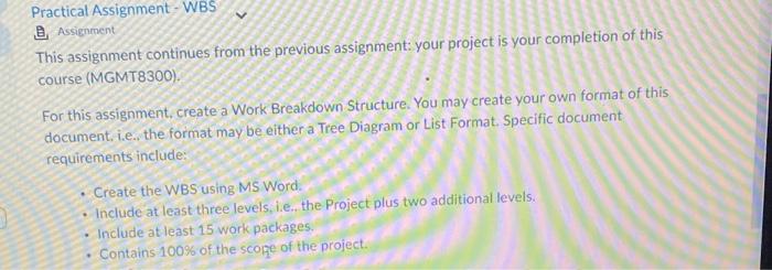 Solved Practical Assignment - WBS Assignment This assignment | Chegg.com