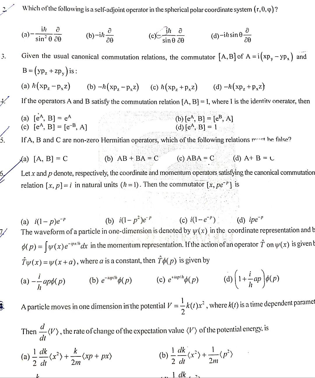 Solved Which of the following is a self-adjoint operator in | Chegg.com