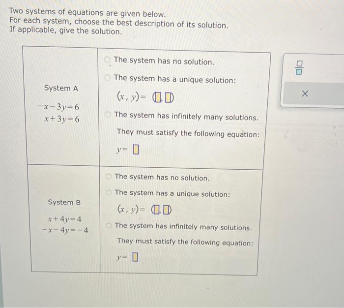 Solved Two systems of equations are given below. For each | Chegg.com