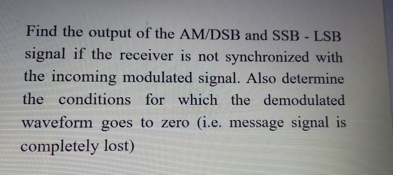 Solved Find the output of the AM/DSB and SSB - LSB signal if | Chegg.com