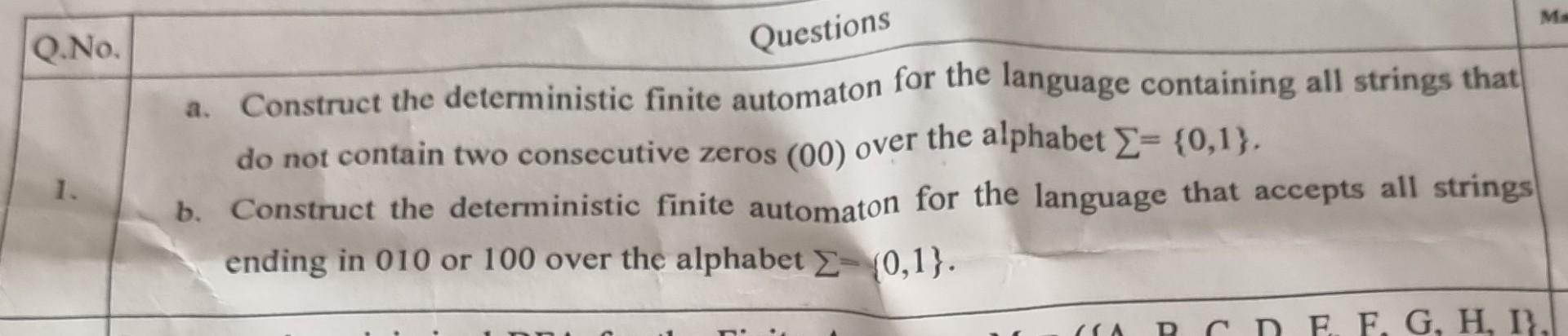 Solved A Construct The Deterministic Finite Automaton For