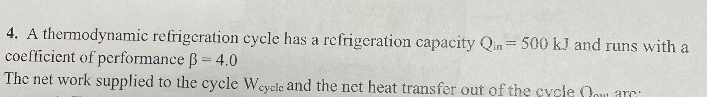 Solved A thermodynamic refrigeration cycle has a | Chegg.com
