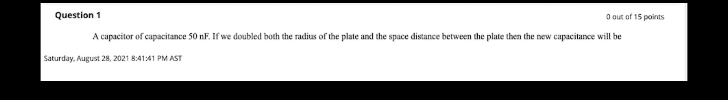 Solved Question 10 ﻿out of 15 ﻿pointsA capacitor of | Chegg.com