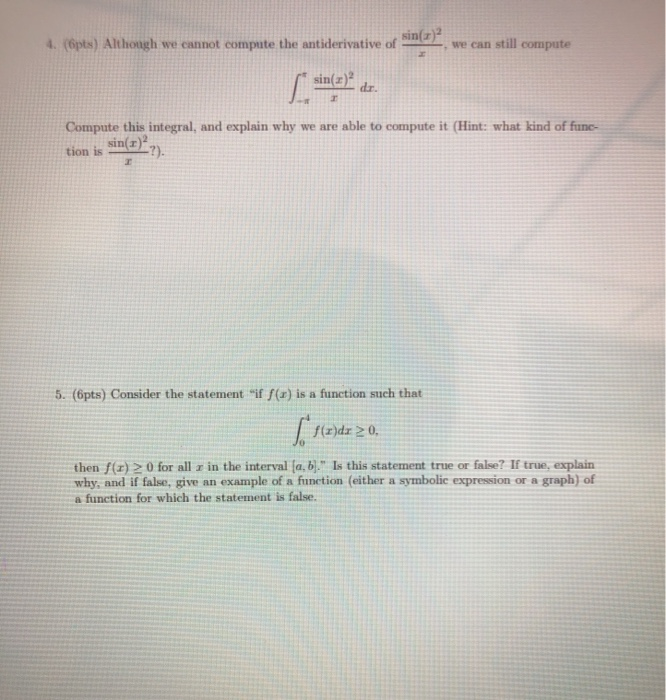 Solved 4. (6pts) Although we cannot compute the | Chegg.com