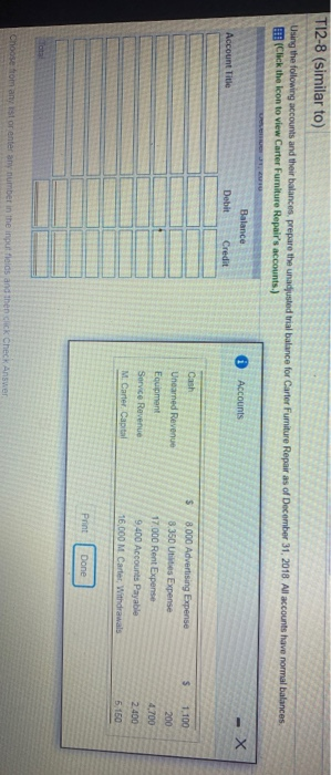 Solved T12-8 (similar to) Using the following accounts and | Chegg.com