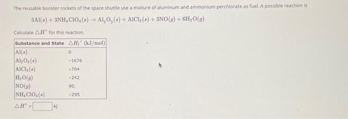 Solved 3Al(s)+3NH4ClO4(s)→Al2O3(s)+AlCl5(s)+3NO2(g)+6H2O(g) | Chegg.com