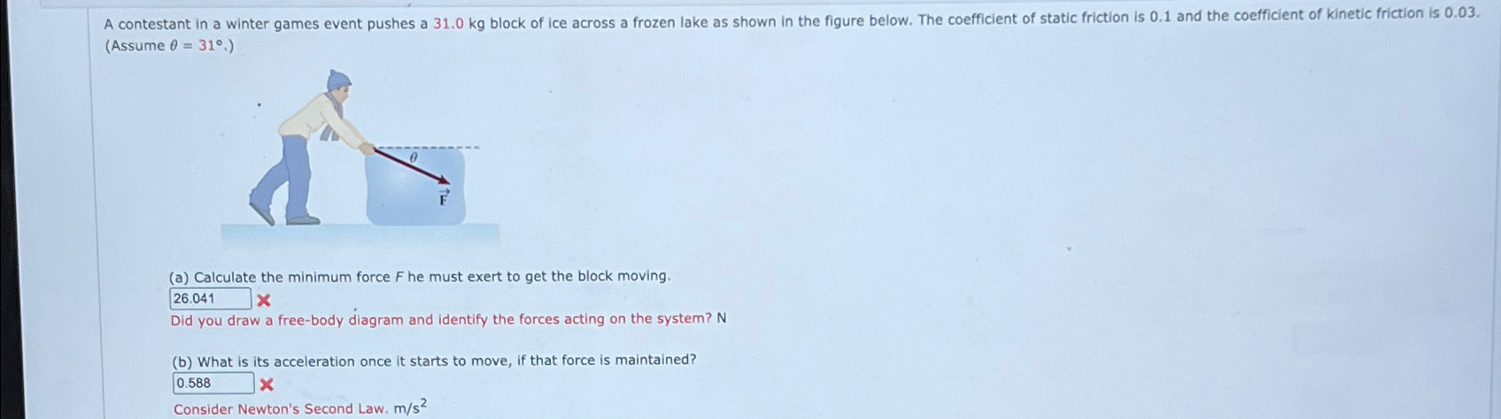 (Assume θ=31°.)(a) ﻿Calculate the minimum force F ﻿he | Chegg.com