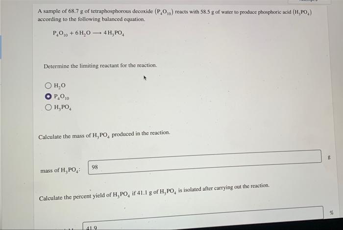Solved A sample of 68.7 g of tetraphosphorous decoxide | Chegg.com