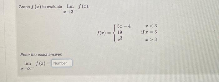 Solved Graph f(x) to evaluate lim f(x). x-3 Enter the exact | Chegg.com
