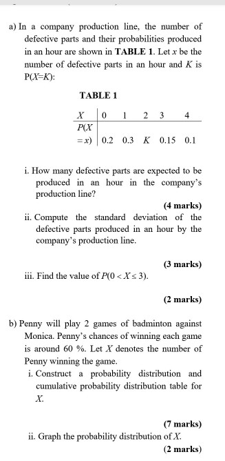 Solved a) In a company production line, the number of | Chegg.com