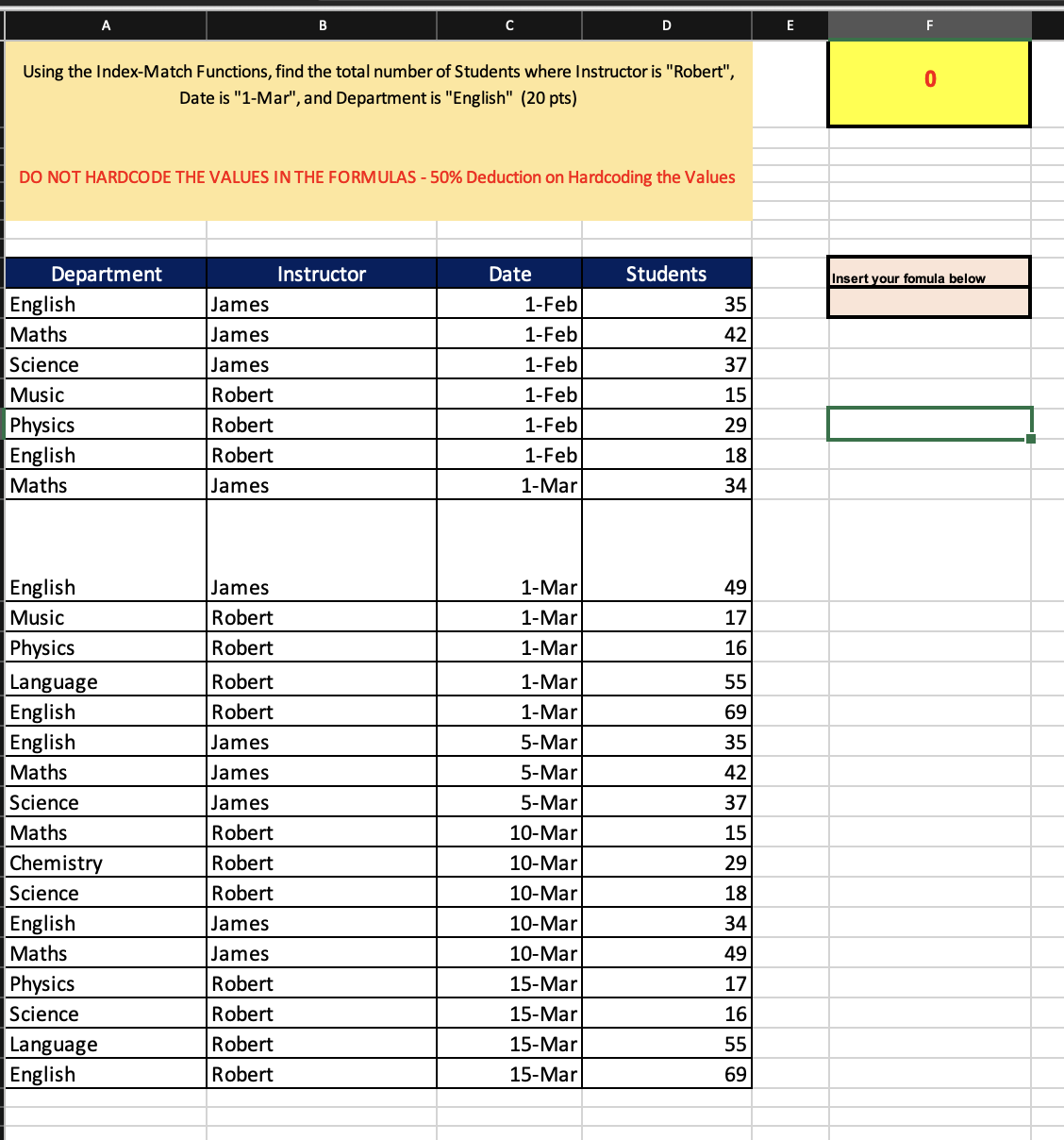 Solved Using the Index-Match Functions, find the total | Chegg.com