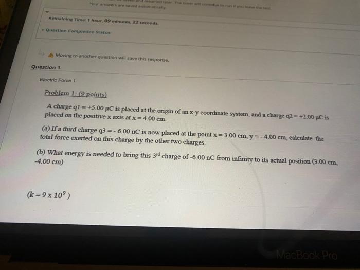 Solved Problem 1: (9 points) A charge q1=+5.00μC is placed | Chegg.com