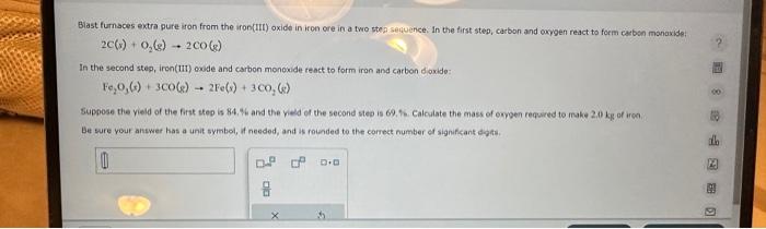 Solved Blast furnaces extra pure iron from the iron(III) | Chegg.com