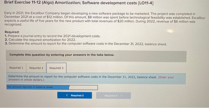 Solved Brief Exercise 11-12 (Algo) Amortization; Software | Chegg.com