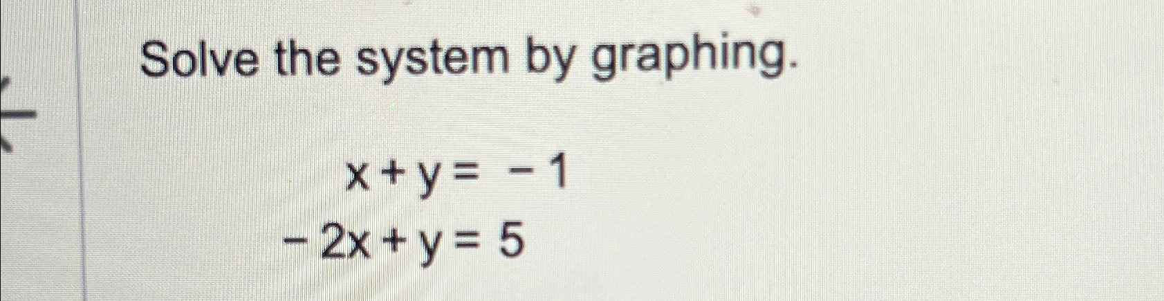 Solved Solve the system by graphing.x+y=-1-2x+y=5 | Chegg.com