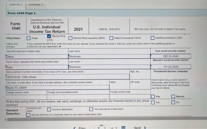 Solved Diana and Ryan Workman were married on January 1 of | Chegg.com
