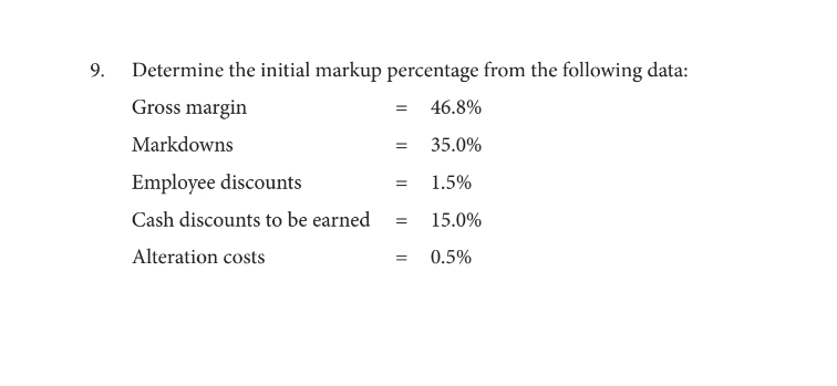 Solved Determine the initial markup percentage from the | Chegg.com