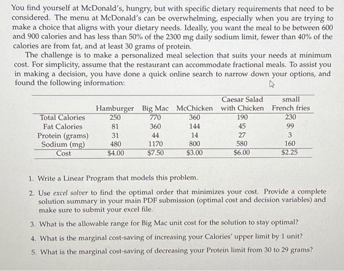 Solved You find yourself at McDonald's, hungry, but with | Chegg.com