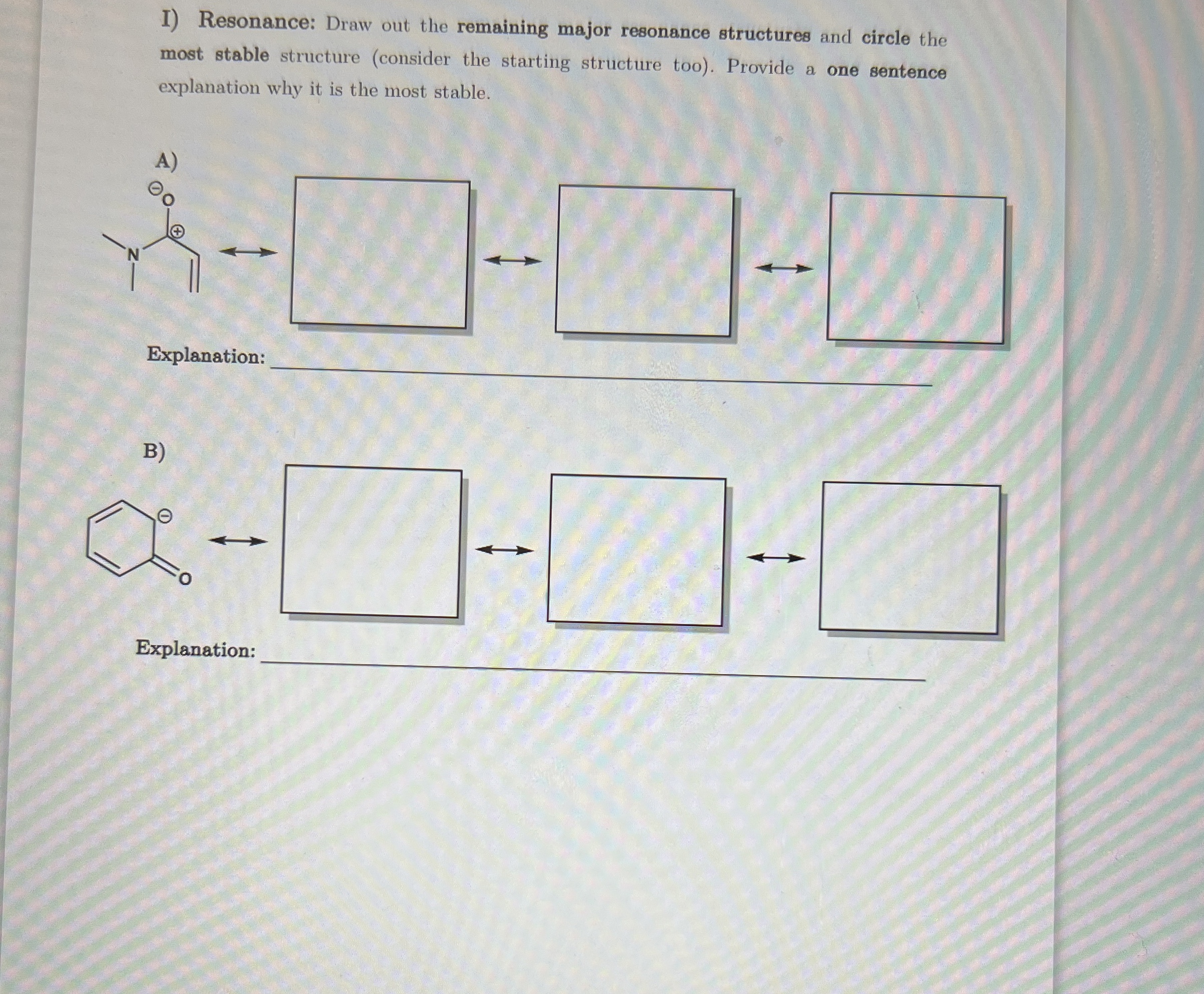 Solved I) ﻿Resonance: Draw out the remaining major resonance | Chegg.com