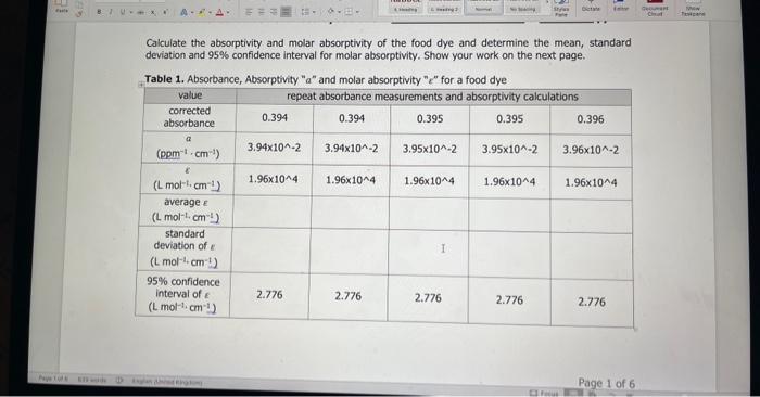 Solved Calculate the absorptivity and molar absorptivity of | Chegg.com