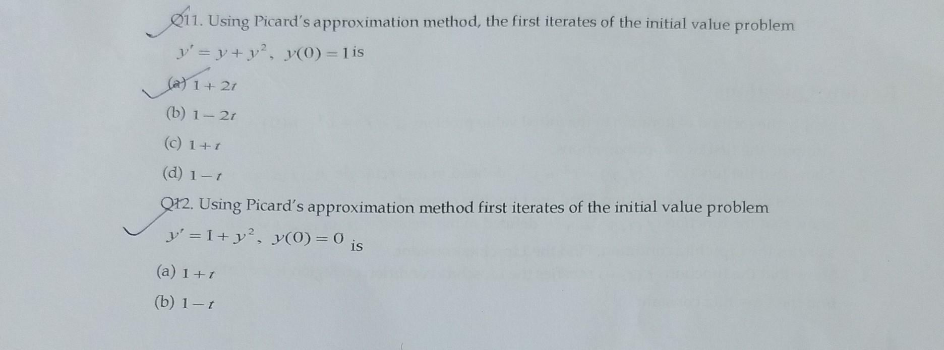 Solved Q11 Using Picards Approximation Method The First