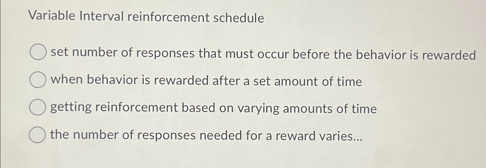 Solved Variable Interval reinforcement scheduleset number of | Chegg.com