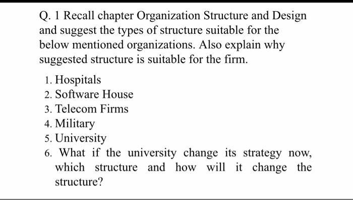 Solved Q. 1 Recall chapter Organization Structure and Design | Chegg.com