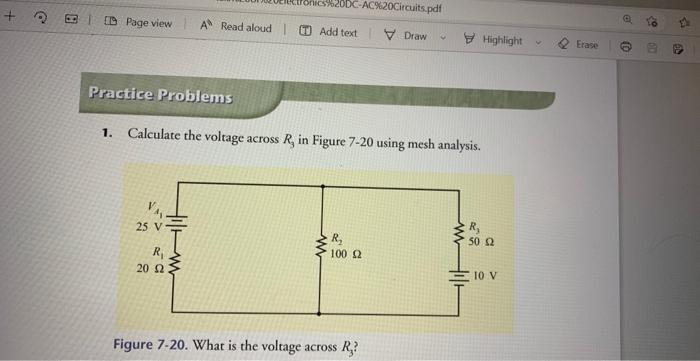 Solved 1. Calculate the voltage across R3 in Figure 7-20 | Chegg.com