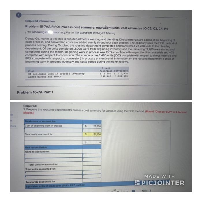 Solved Required information Problem 16-7AA FIFO: Process | Chegg.com Solved Required information Problem 16-7AA FIFO: Process | Chegg.com