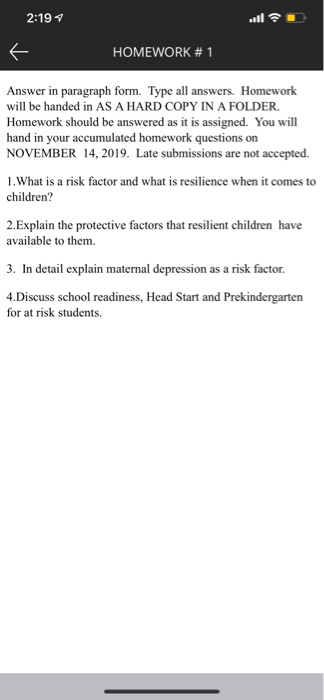 2:19 HOMEWORK # 1 Answer in paragraph form. Type all | Chegg.com