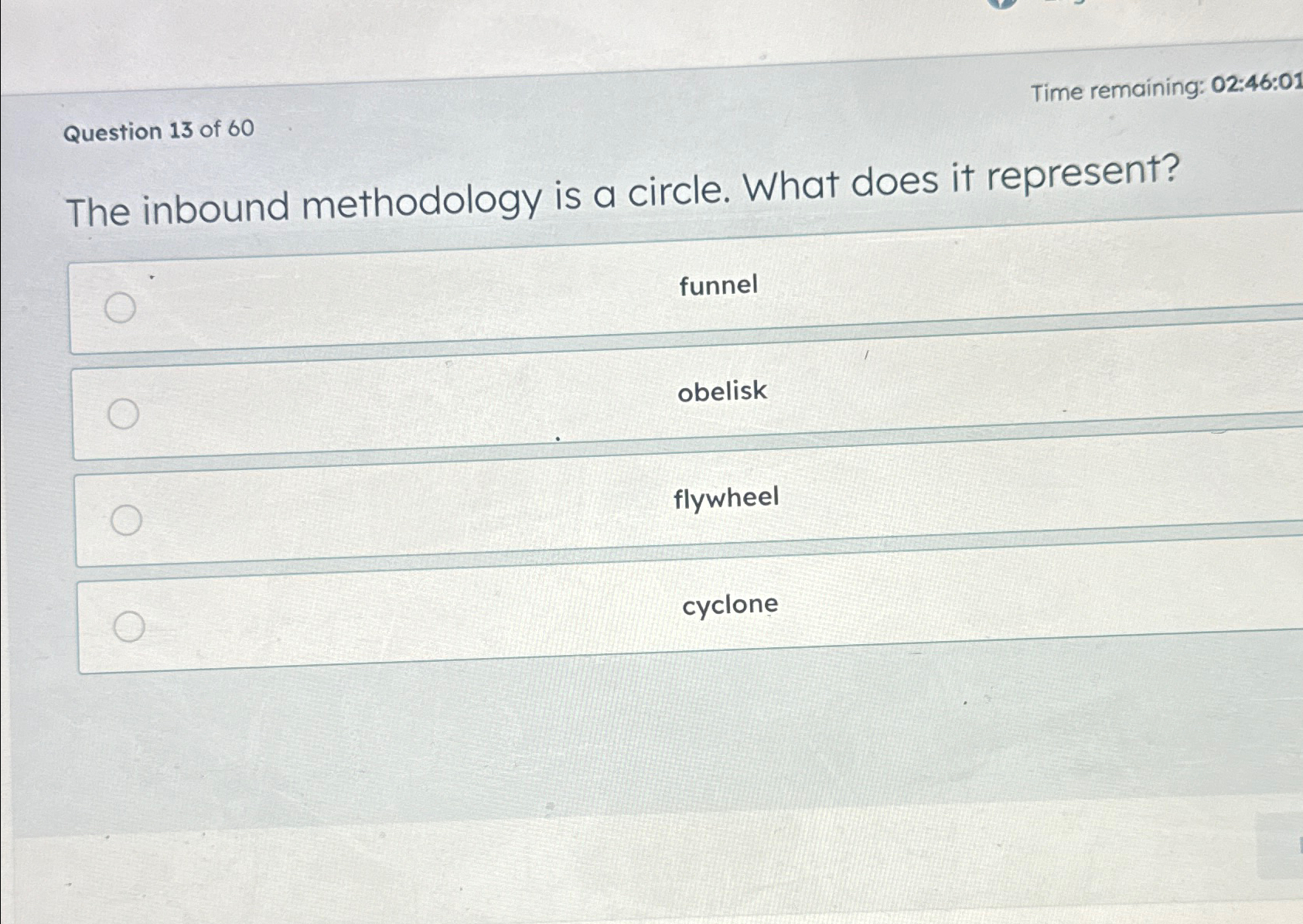 Solved Question 13 ﻿of 60Time remaining: 02:46:01The inbound | Chegg.com
