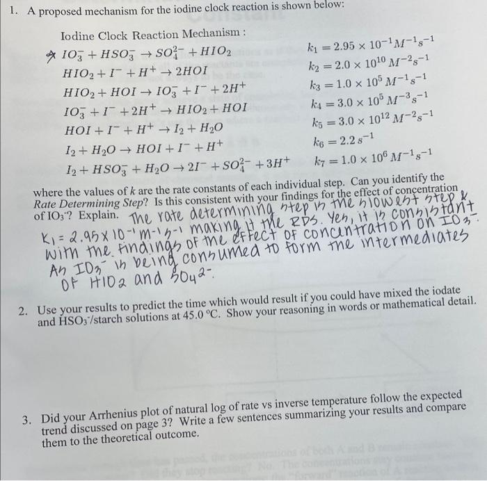 Solved A proposed mechanism for the iodine clock reaction is | Chegg.com