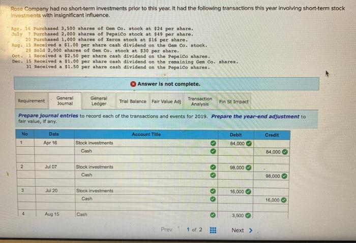 Solved Rose Company had no short-term investments prior to | Chegg.com