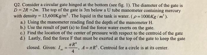 Solved Q2. Consider a circular gate hinged at the bottom | Chegg.com