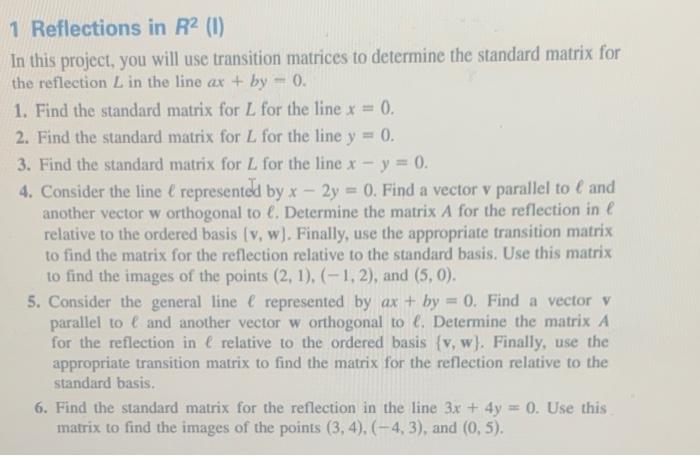 Solved 1 Reflections in R2 (1) In this project, you will use | Chegg.com
