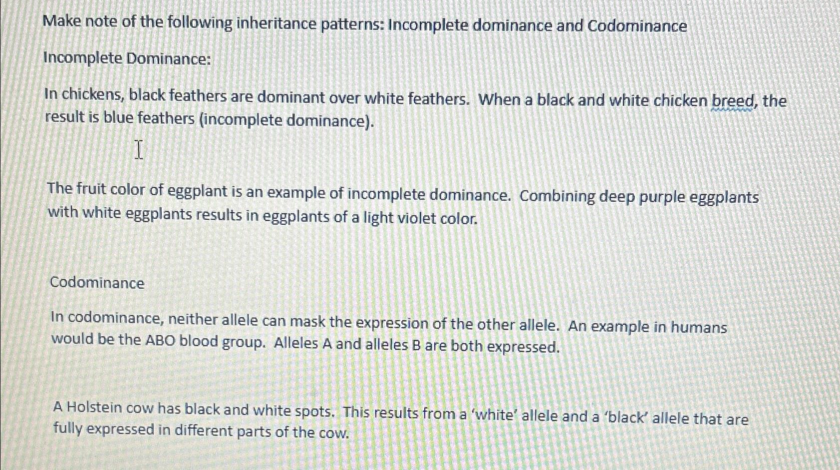 Solved Make note of the following inheritance patterns: | Chegg.com