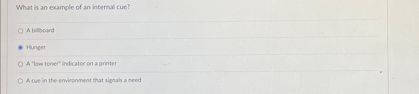 Solved What is an example of an internal cue?A | Chegg.com