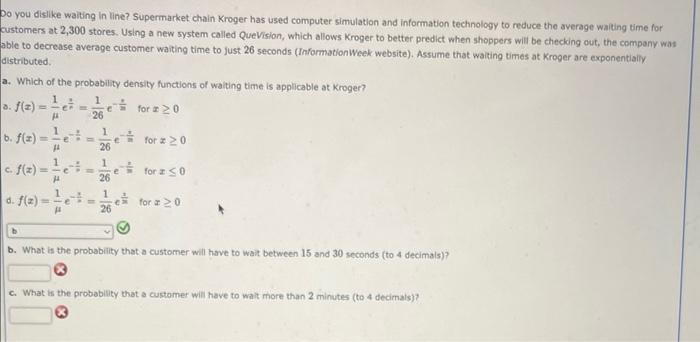Solved Do you dislike waiting in line? Supermarket chain | Chegg.com