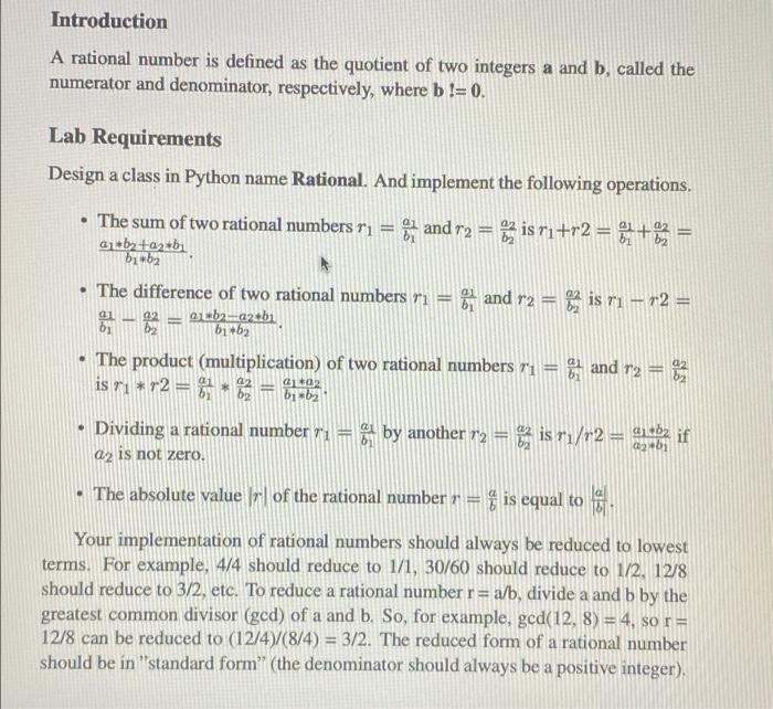 Solved Introduction A rational number is defined as the | Chegg.com