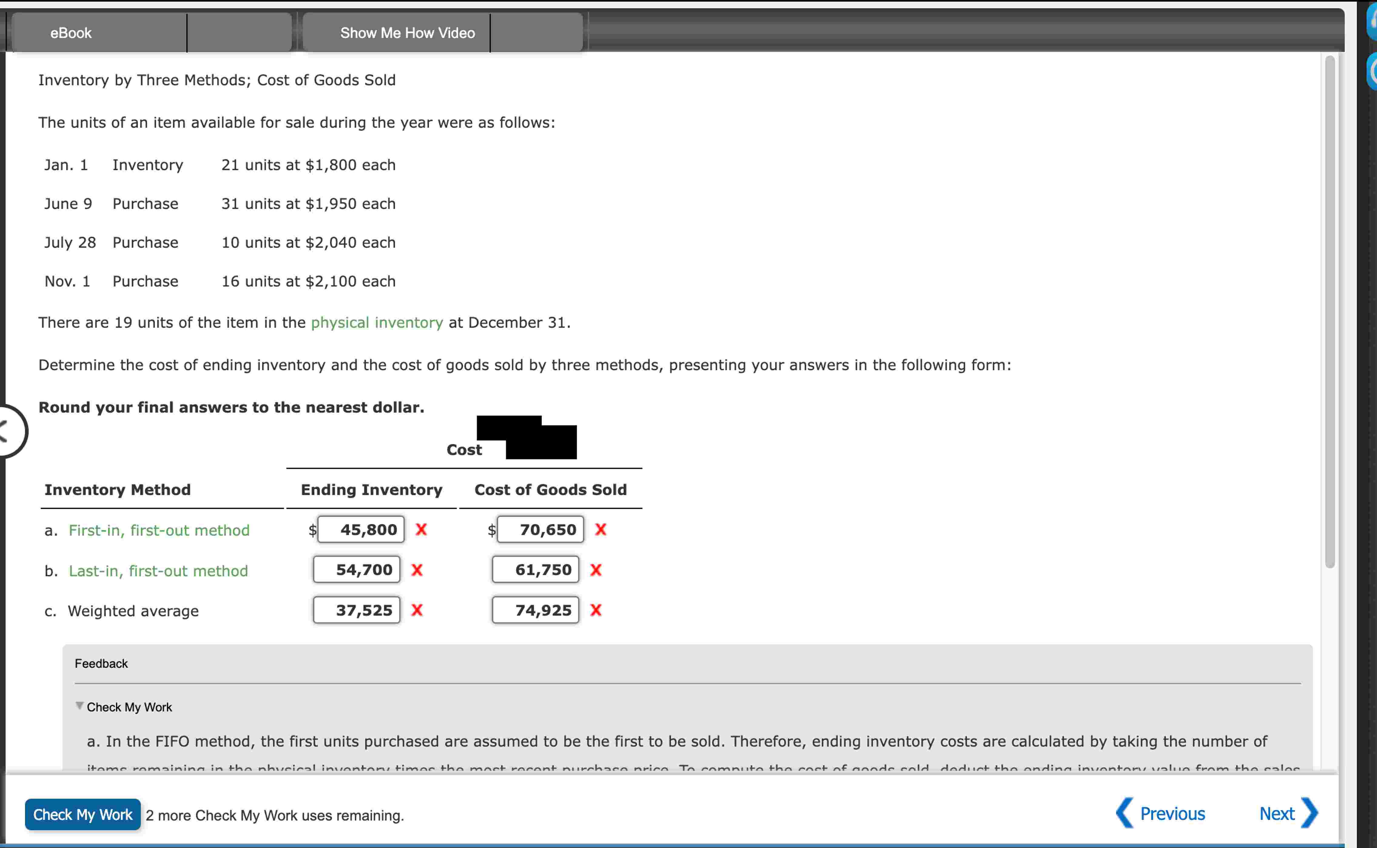 Solved Solve this problem. Inventory by Three Methods; Cost | Chegg.com