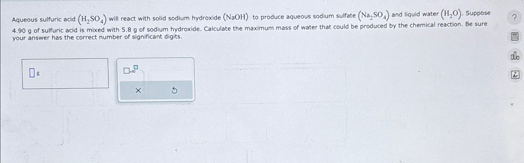 Solved Aqueous sulfuric acid (H2SO4) ﻿will react with solid | Chegg.com