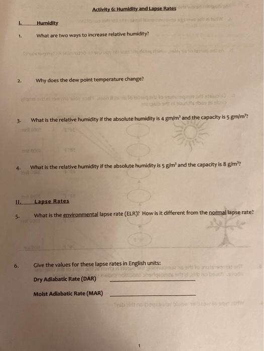 Solved Activity 6: Humidity and Lapse Rates 1. Humidity What | Chegg.com