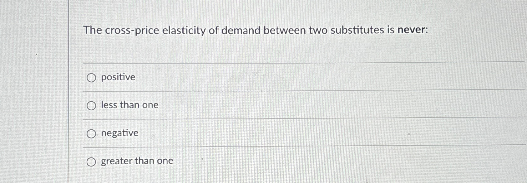 Solved The cross-price elasticity of demand between two | Chegg.com
