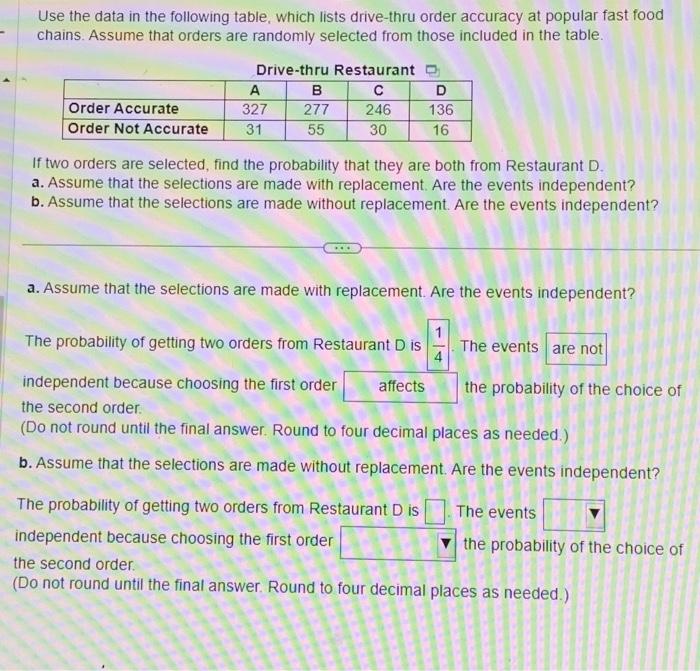 Solved K Use the data in the following table, which lists | Chegg.com
