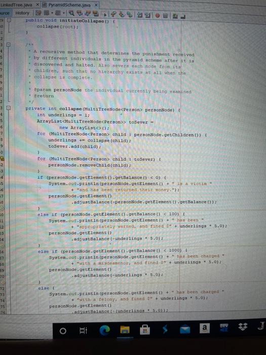 Solved LinkedTree.java Pyramidscheme Java X Source History 1 | Chegg.com