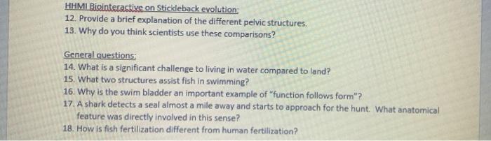 Solved HHMI Biointeractive on Stickleback evolution: 12. | Chegg.com