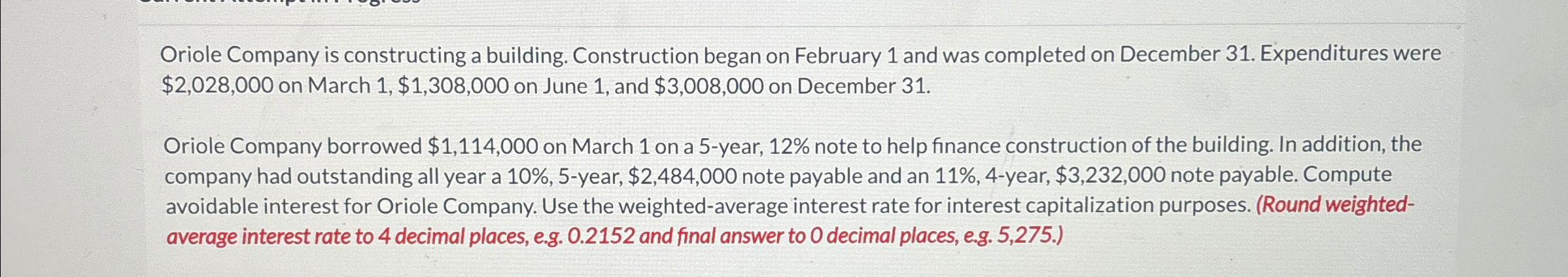 Solved Oriole Company is constructing a building. | Chegg.com