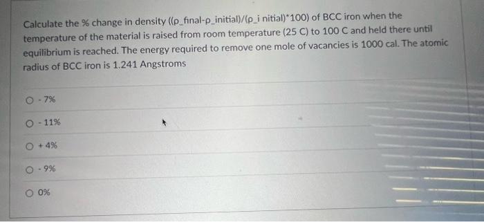 Solved Calculate the % change in density ((ρ_final- | Chegg.com