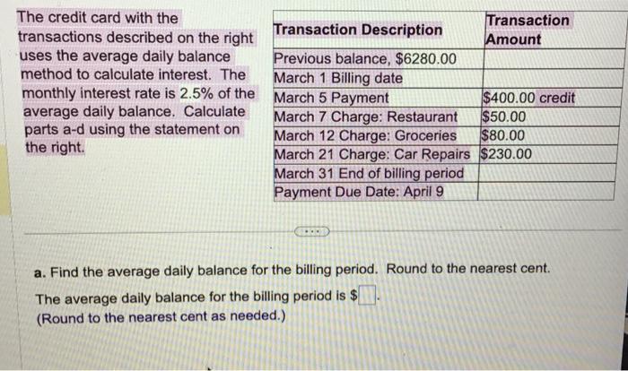 Solved The credit card with the transactions described on | Chegg.com